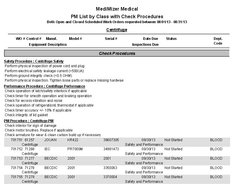 PM List by Class - MediMizer ISO